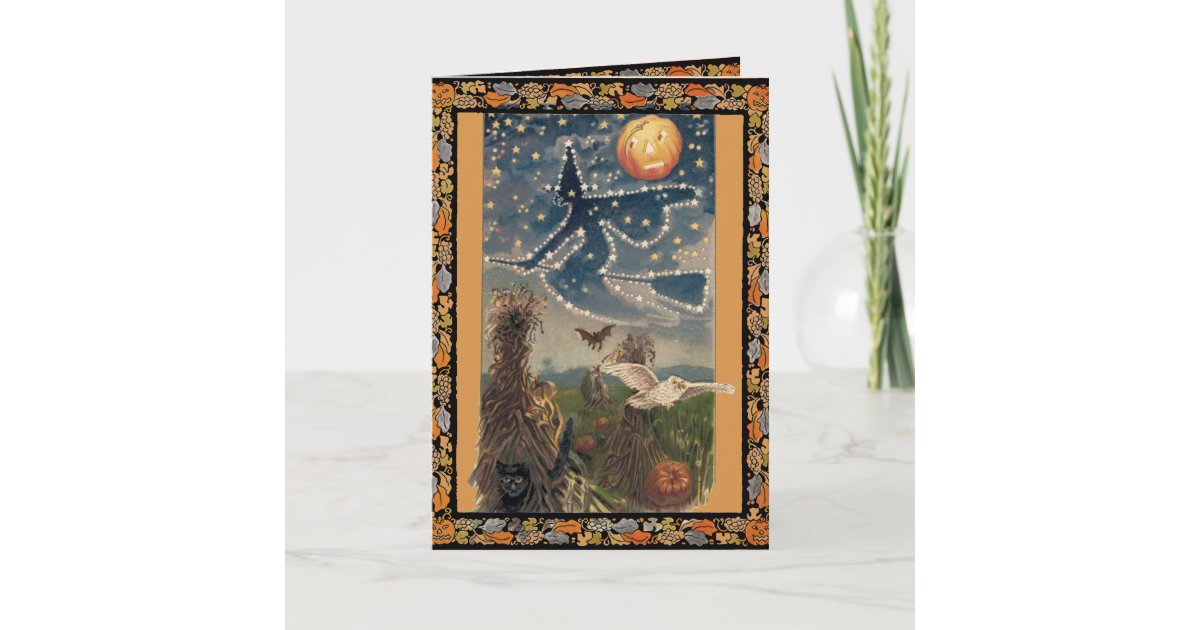 Vintage Halloween Starry Night Card | Zazzle