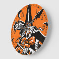 Vintage Halloween Witch and Owl Illustration Large Clock | Zazzle