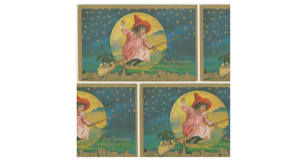 Vintage Halloween Witch Fabric | Zazzle