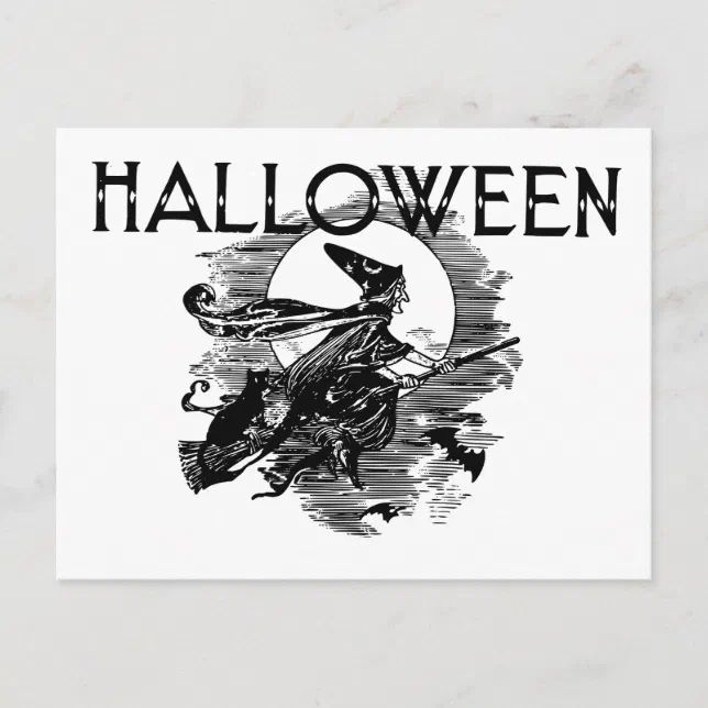Vintage Halloween Witch Flying on Broomstick Postcard | Zazzle