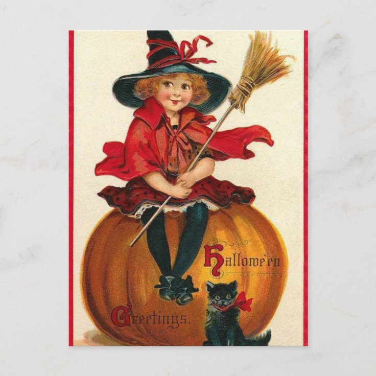 Vintage Halloween Witch Postcard | Zazzle