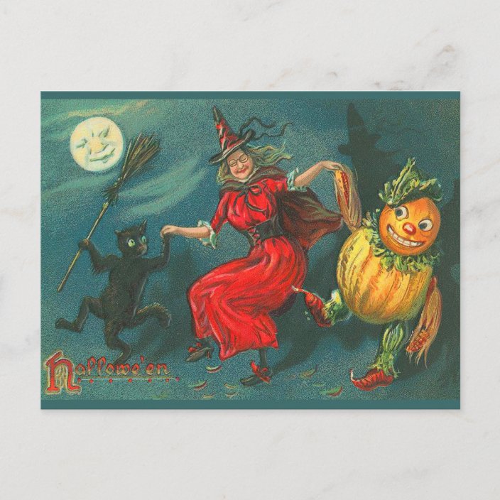 Vintage Halloween Witch Postcard | Zazzle.com