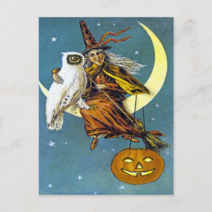 Vintage Halloween Witch Postcard | Zazzle