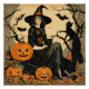 Vintage Halloween Witch, Pumpkin, Black Cat, Bats Poster | Zazzle