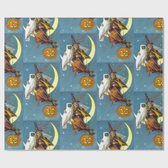Vintage Halloween Witch Wrapping Paper | Zazzle