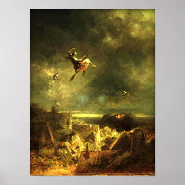 Vintage-Halloween Witches Ride Poster | Zazzle