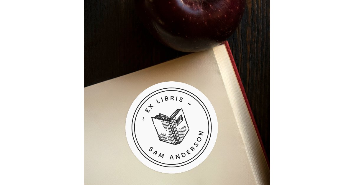 Vintage Hand-drawn Book Round Library Ex Libris Classic Round Sticker ...