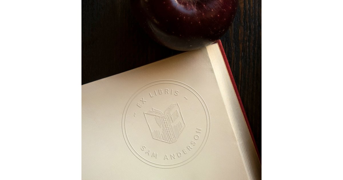 Vintage Hand-drawn Book Round Library Ex Libris Embosser | Zazzle