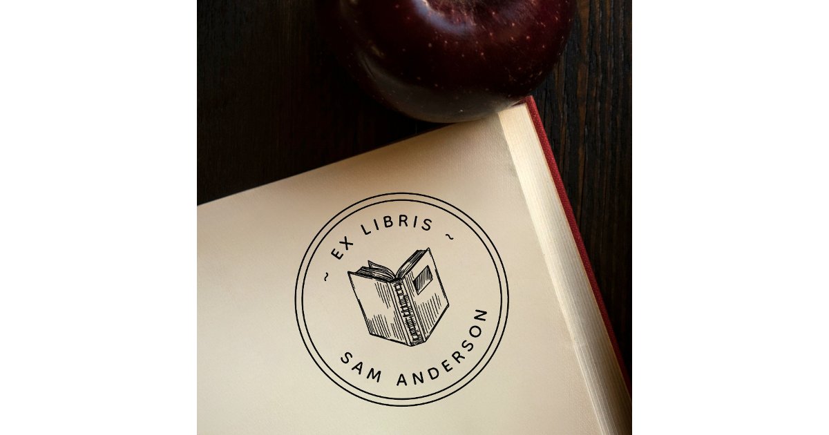 Vintage Hand-drawn Book Round Library Ex Libris Rubber Stamp | Zazzle