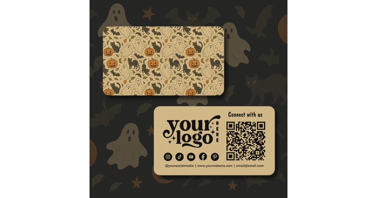 Vintage Hand-drawn Spooky Halloween Pattern Business Card | Zazzle