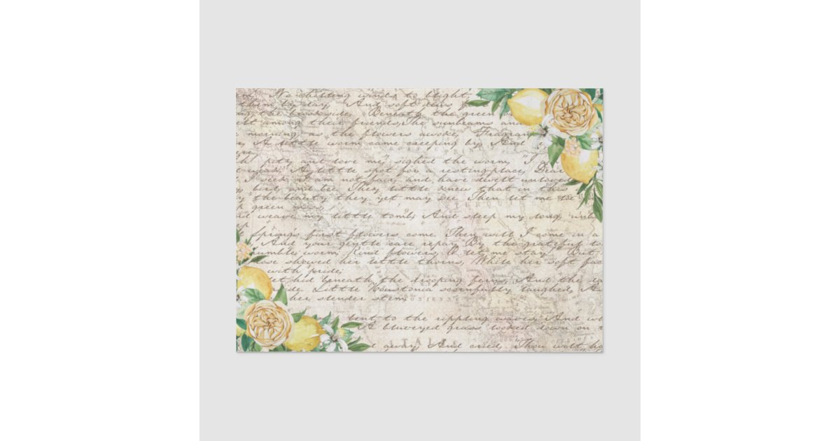 Vintage Hand Written Letter Script Lemon Decoupage Tissue Paper | Zazzle