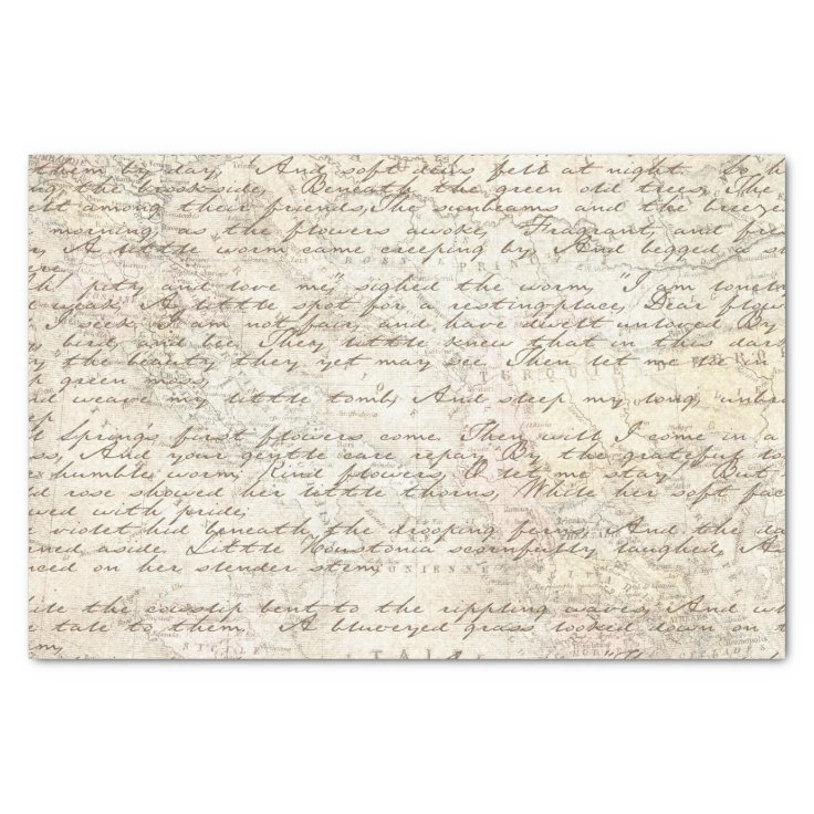 Vintage Hand Written Letter Script Map Decoupage Tissue Paper | Zazzle