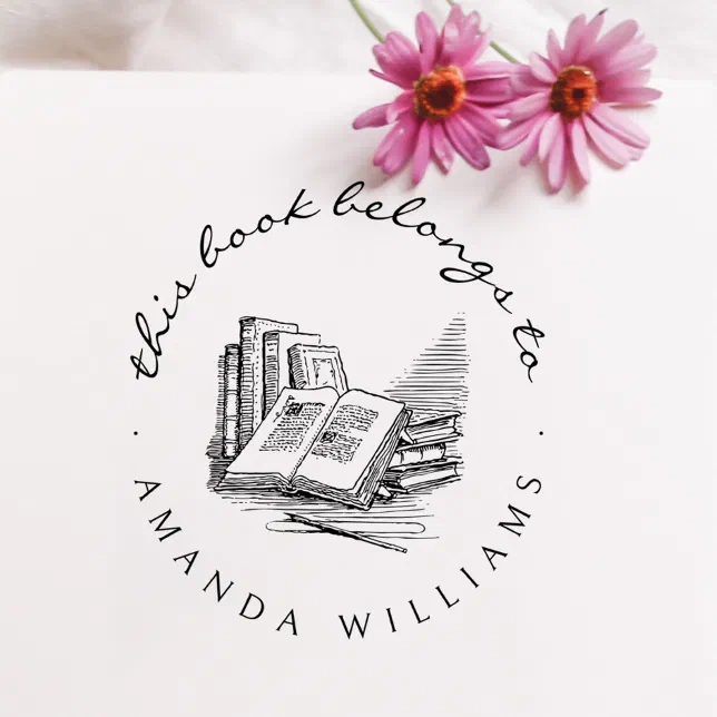Vintage Handwritten Custom Library Books Rubber Stamp | Zazzle