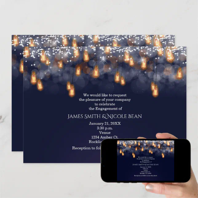 Vintage Hanging Light Bulbs Engagement Party Invitation | Zazzle