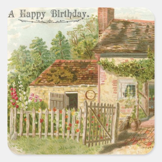 Vintage Happy Birthday Cottage Sticker | Zazzle.com