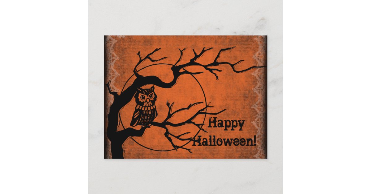 Vintage Happy Halloween with Owl Holiday Postcard | Zazzle