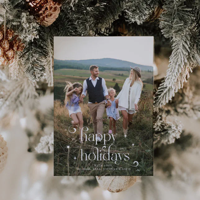 Vintage Happy Holidays Christmas Photo Vertical Holiday Card | Zazzle