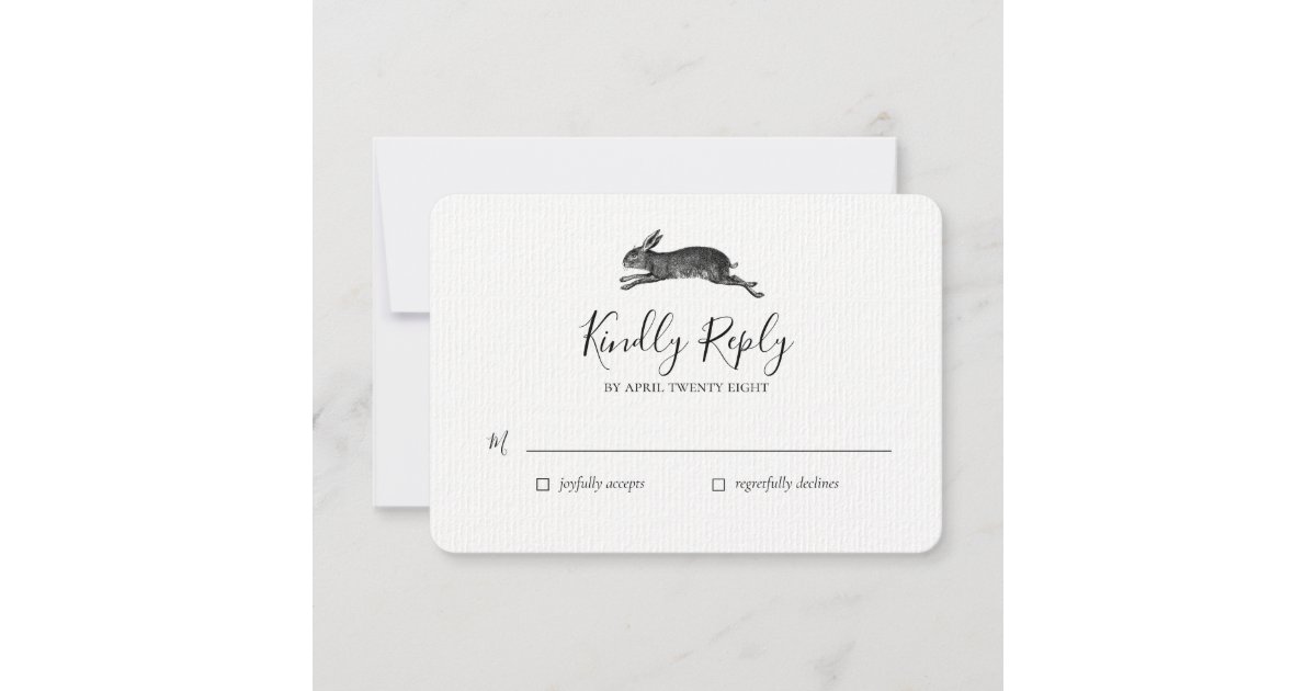 Vintage Hare Rabbit Wedding RSVP card | Zazzle