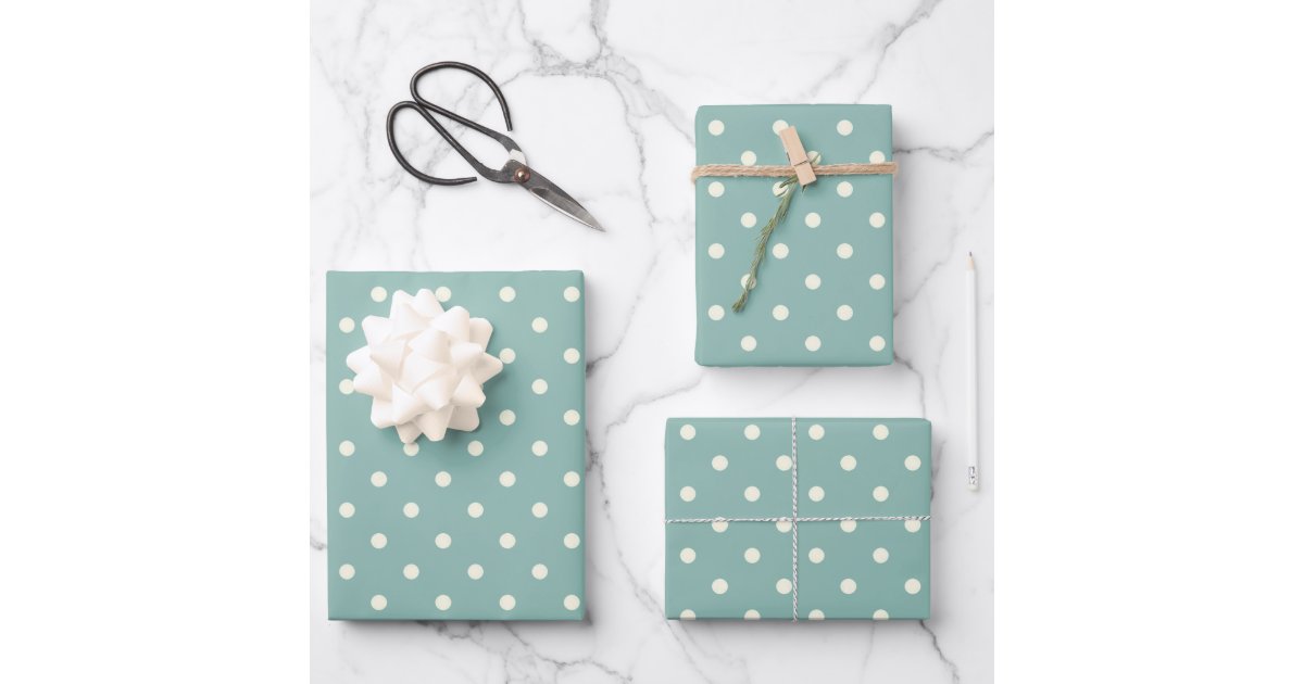 Vintage Harmony: Lichen Light Blue White Polka Dot Wrapping Paper ...