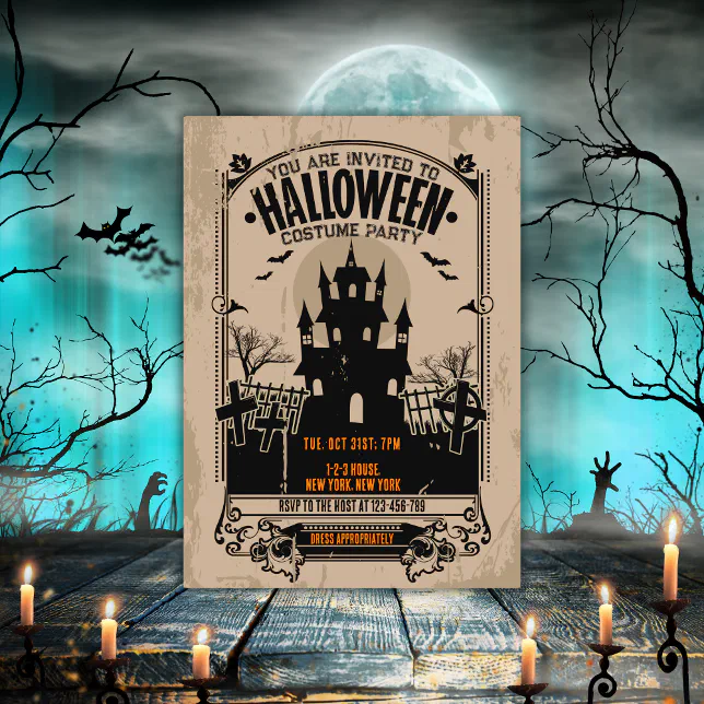 Vintage Haunted House Halloween Party Invitation | Zazzle