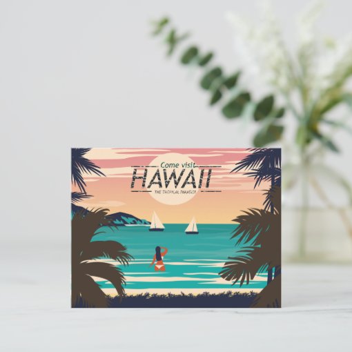 Vintage Hawaii Beach at Sunset Postcard | Zazzle