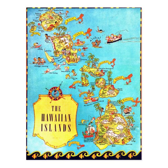 Vintage Hawaiian Islands Map Postcard | Zazzle.com