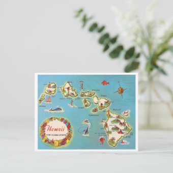 Vintage Hawaiian Map Postcard | Zazzle