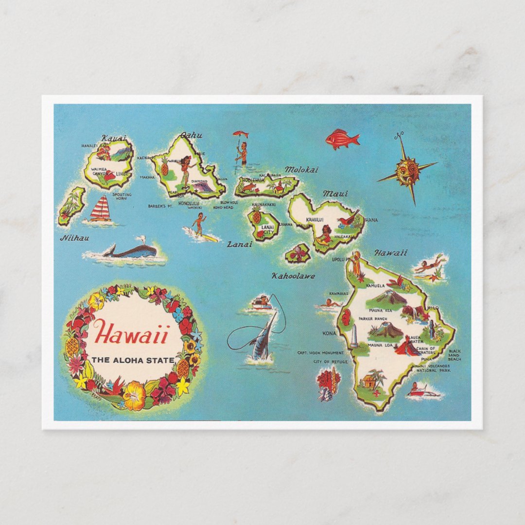 Vintage Hawaiian Map Postcard | Zazzle