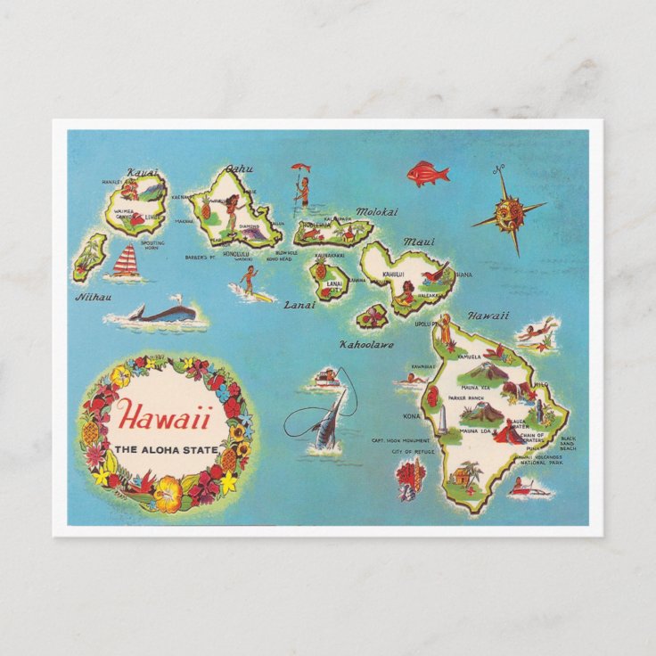Vintage Hawaiian Map Postcard | Zazzle