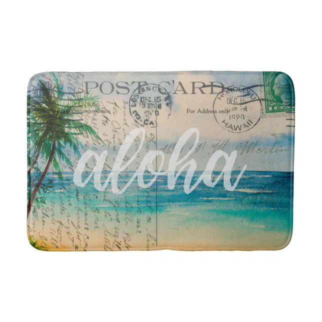Vintage Hawaiian Palm Trees Postcard Bath Mat | Zazzle