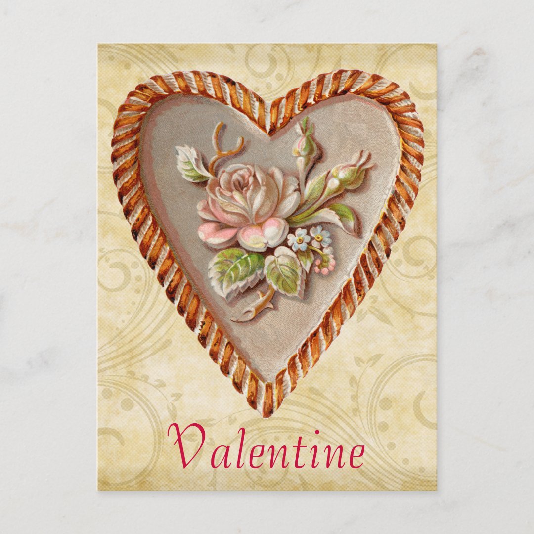 Vintage Heart Valentine Postcard | Zazzle