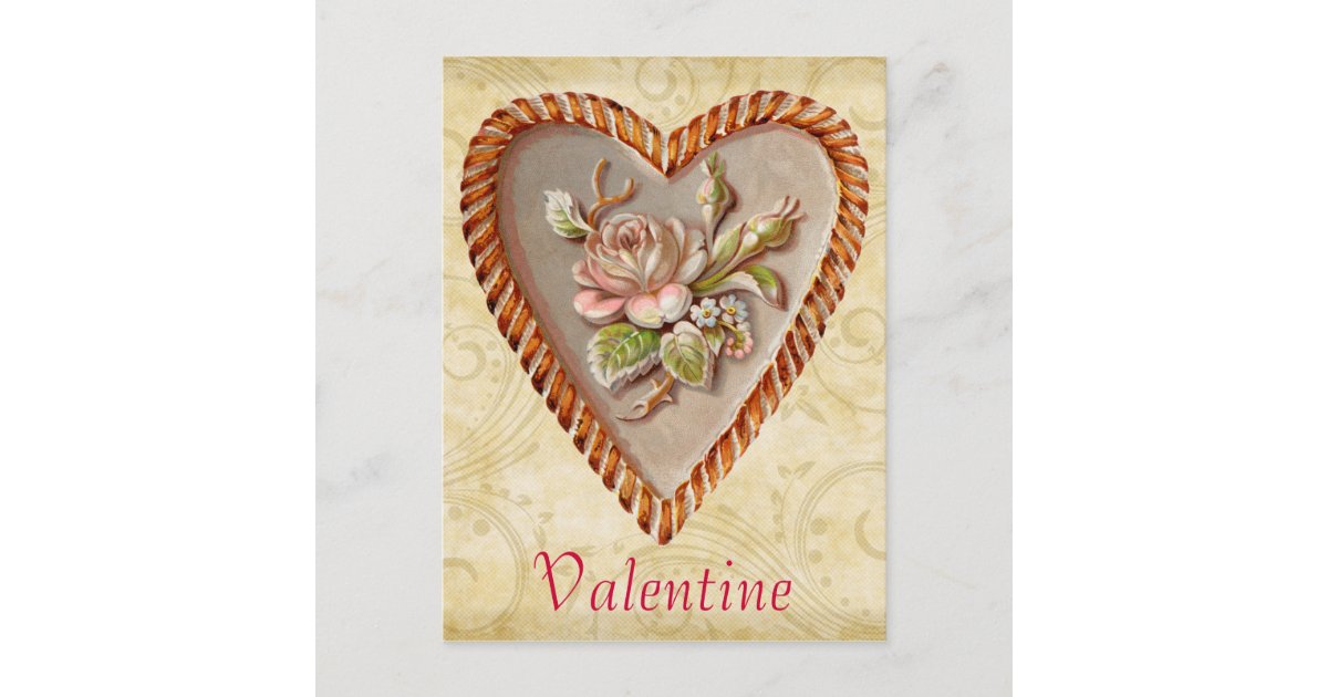 Vintage Heart Valentine Postcard | Zazzle