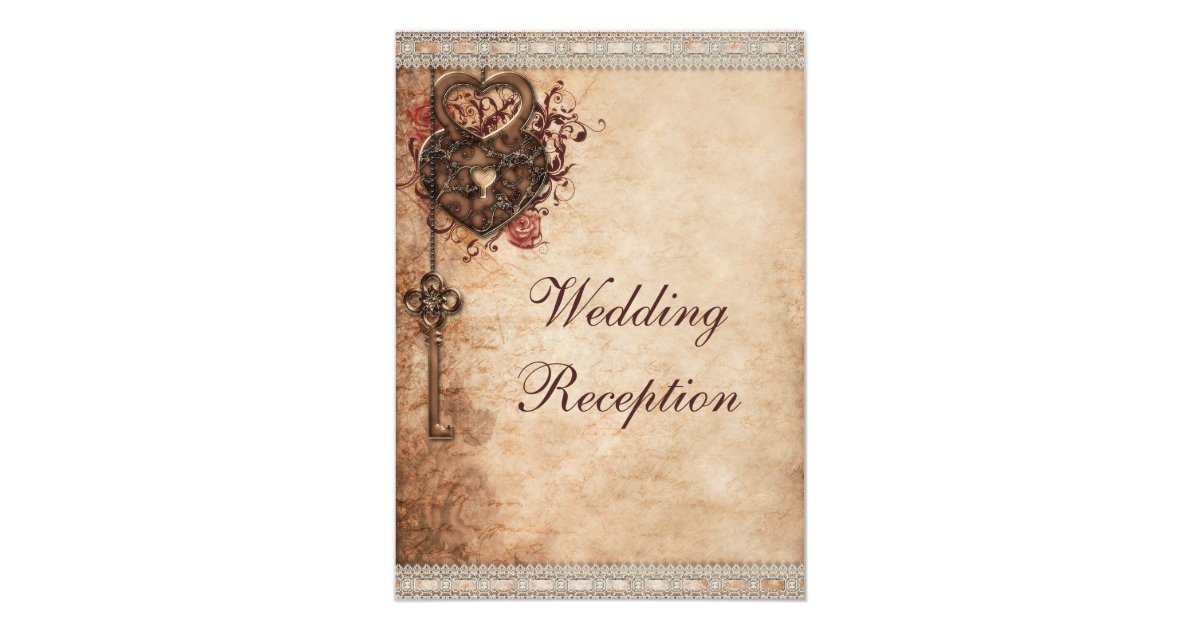 Vintage Hearts Lock and Key Wedding Reception Invitation | Zazzle.com