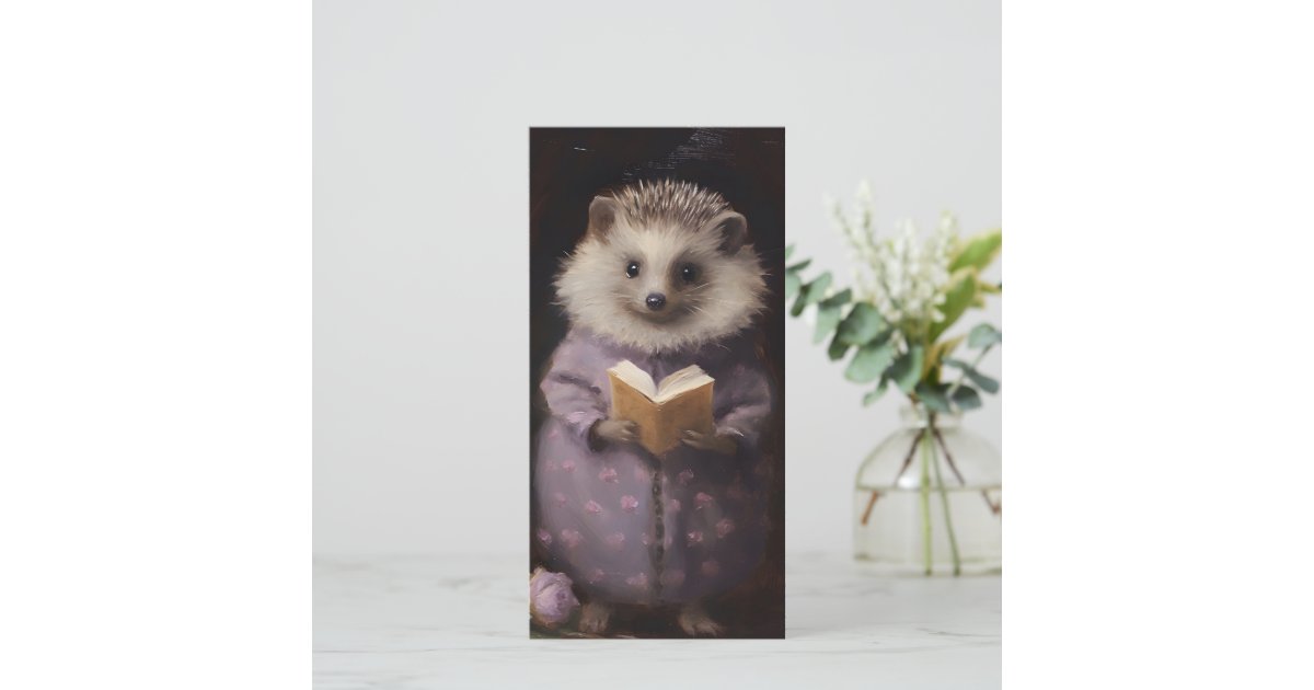 Vintage Hedgehog Purple Bookmark for Bookworms Thank You Card | Zazzle