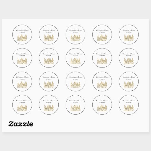 Vintage Heraldic Castle #2 Crest Faux Gold Classic Round Sticker | Zazzle