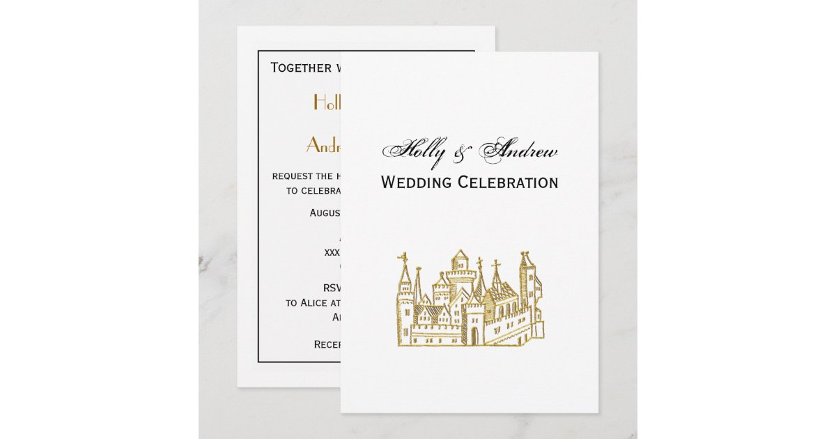 Vintage Heraldic Castle #2 Crest Faux Gold Invitation | Zazzle