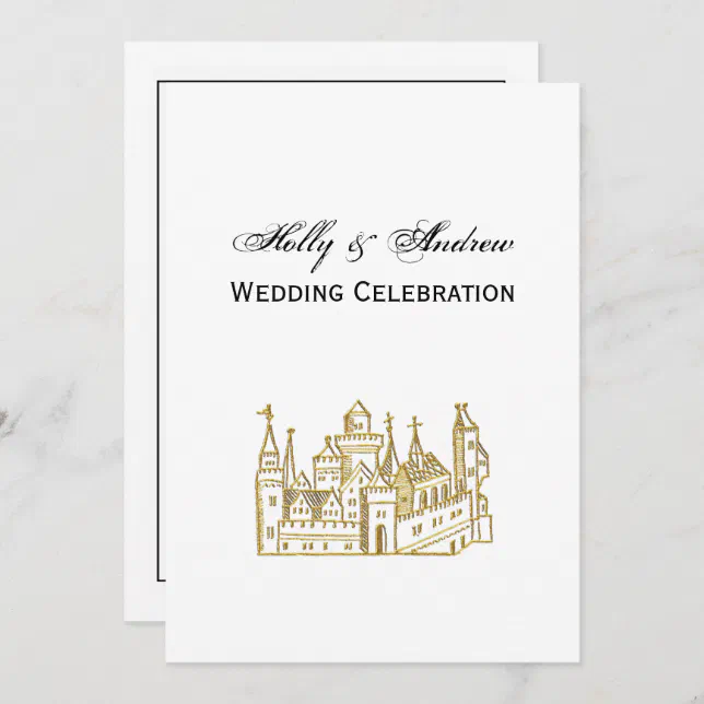 Vintage Heraldic Castle #2 Crest Faux Gold Invitation | Zazzle