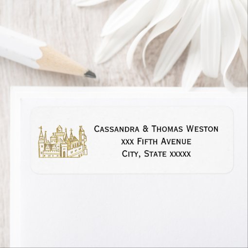 Vintage Heraldic Castle #2 Crest Faux Gold Label | Zazzle