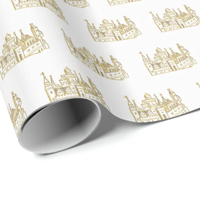 Vintage Heraldic Castle #2 Crest Faux Gold Wrapping Paper | Zazzle