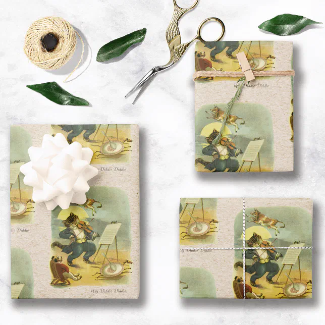 Vintage Hey Diddle Diddle Nursery Rhyme Restored Wrapping Paper Sheets ...