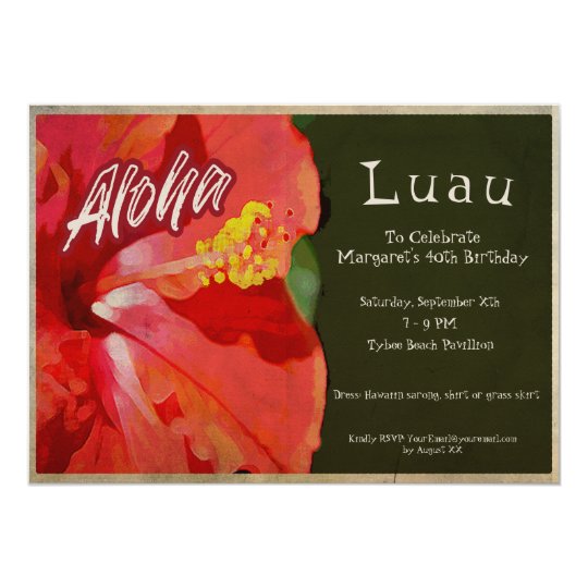 Vintage Hibiscus Luau Beach Party Birthday Invite | Zazzle.com