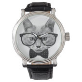 Vintage hipster cat watch | Zazzle