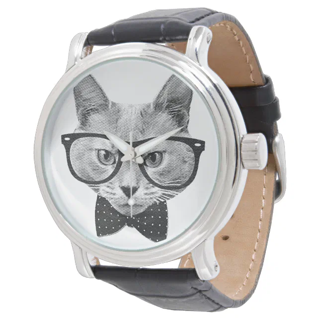Vintage hipster cat watch | Zazzle