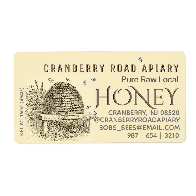 Vintage hive with bees honey shipping sized yellow label | Zazzle