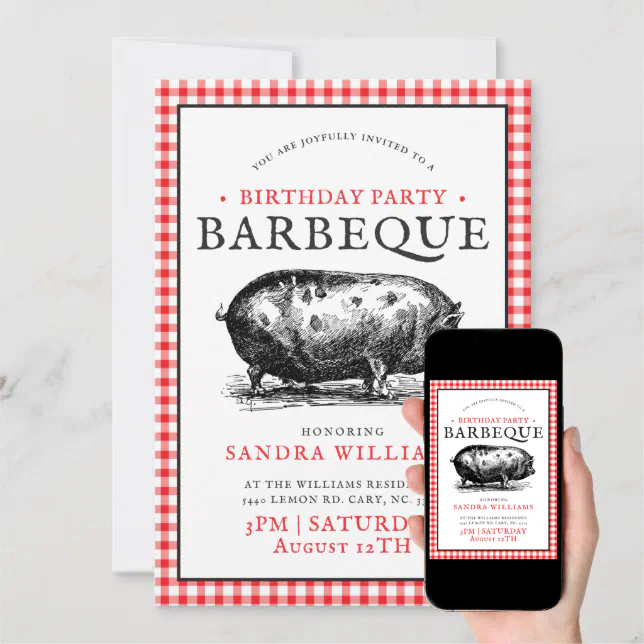 Vintage Hog Picnic Style | Birthday Barbecue Invitation | Zazzle