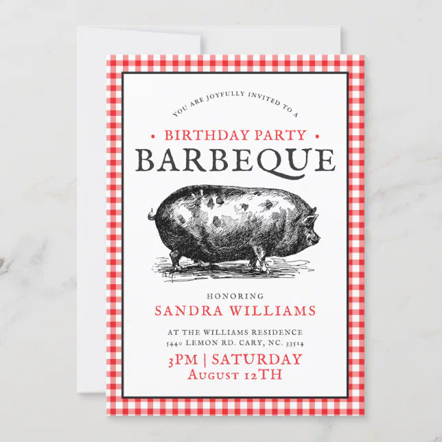 Vintage Hog Picnic Style | Birthday Barbecue Invitation | Zazzle
