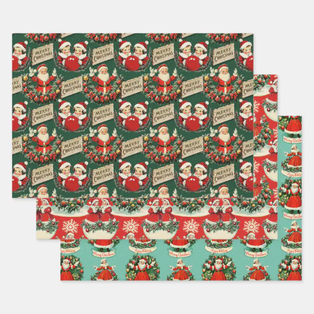 Vintage Holiday Cheer Trio Wrapping Paper Sheets | Zazzle