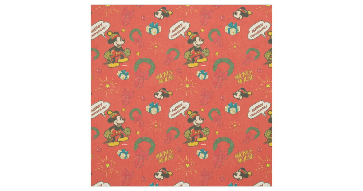 Vintage Holiday Mickey Mouse Pattern Fabric | Zazzle