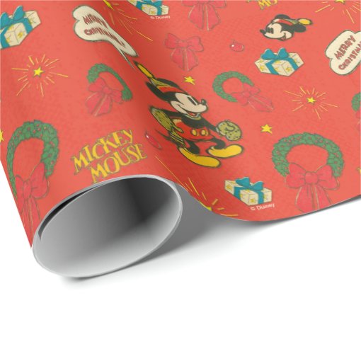 Vintage Holiday Mickey Mouse Pattern Wrapping Paper | Zazzle