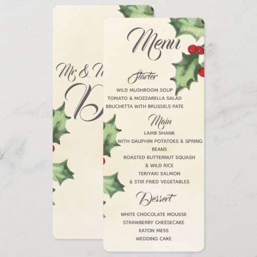 Vintage Holly Menu | Zazzle